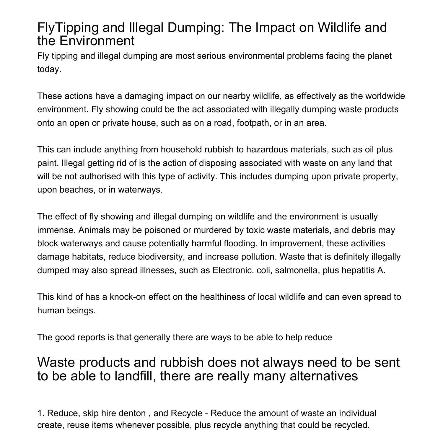 FlyTipping and Unlawful Dumping The Effect on Wildlife in addition to ...