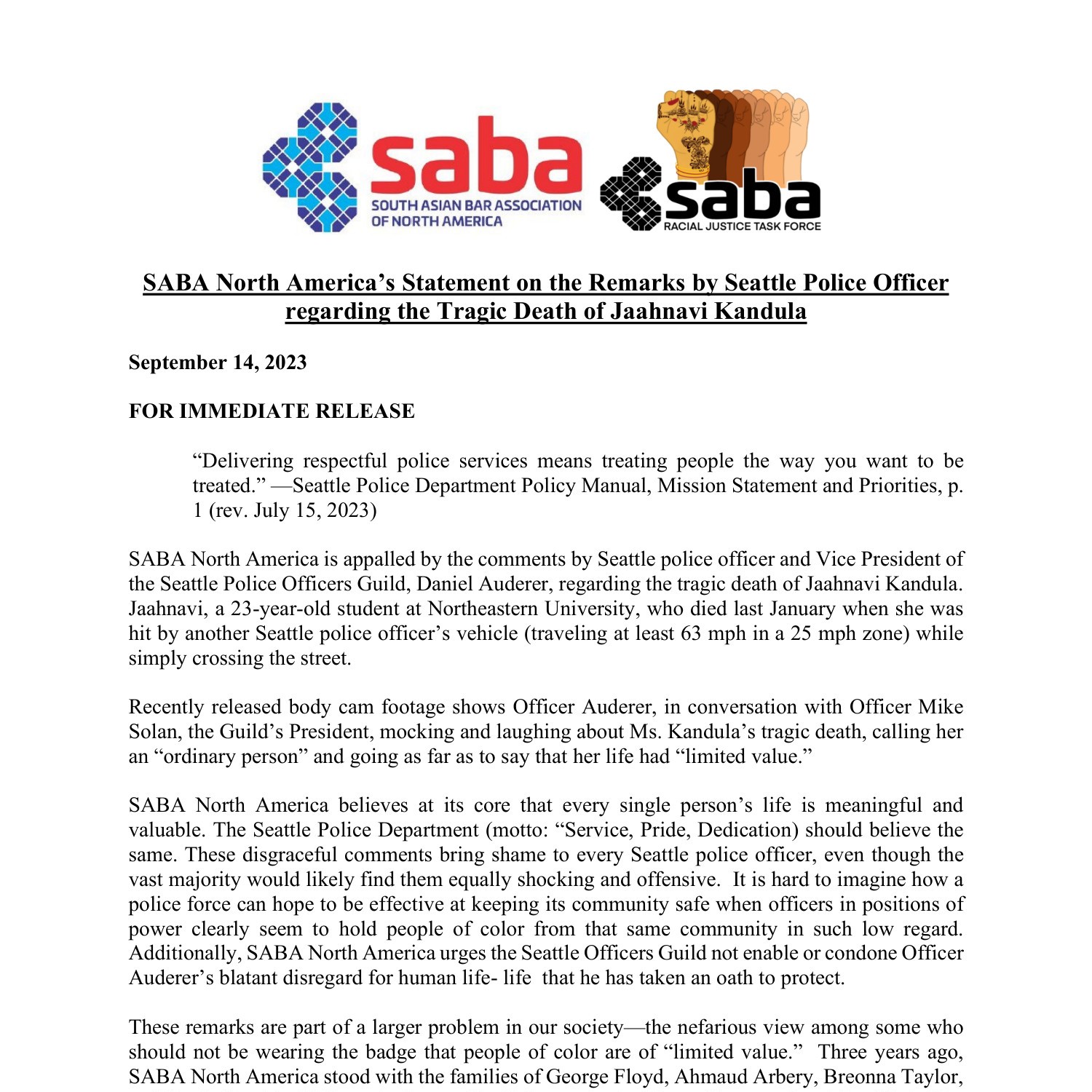 SABA Statement on Seattle PD Remarks.pdf | DocDroid
