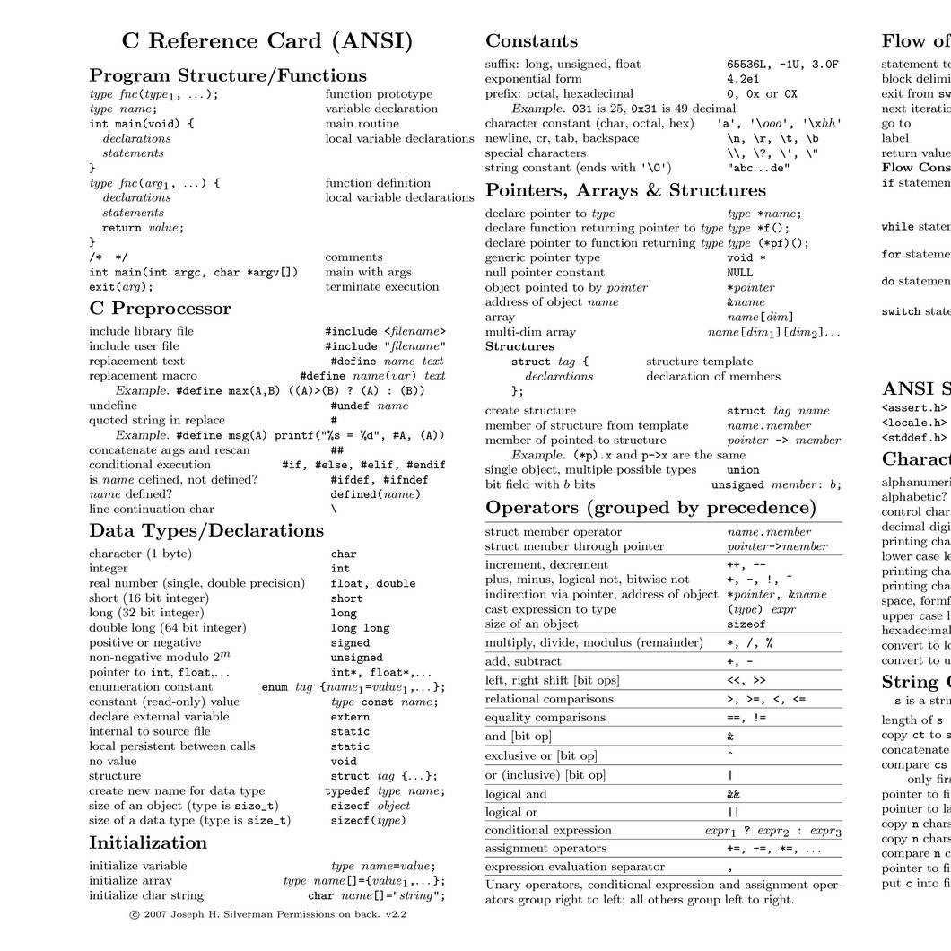c reference card (ansi) 2.2.pdf | DocDroid