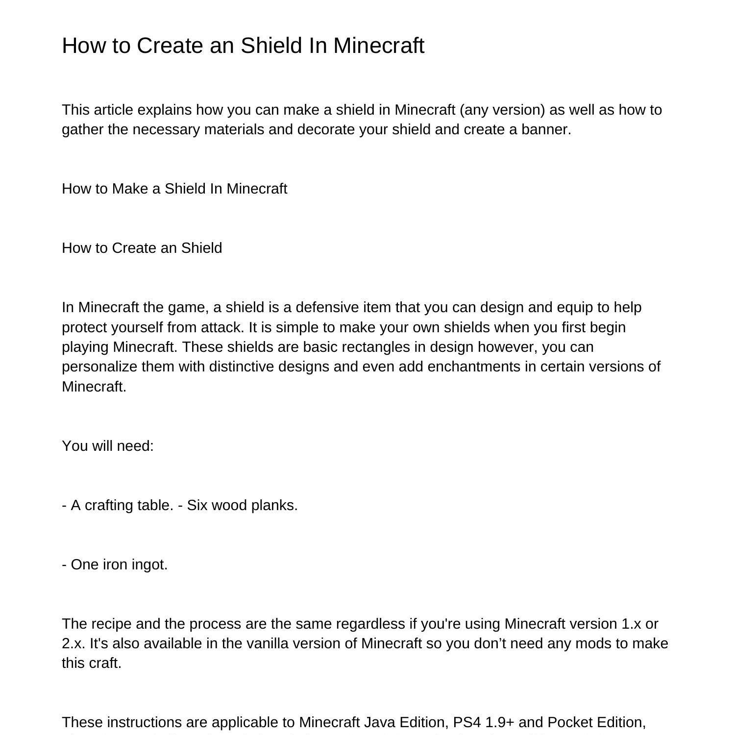 How to Create a Shield In Minecraftegjkf.pdf.pdf | DocDroid