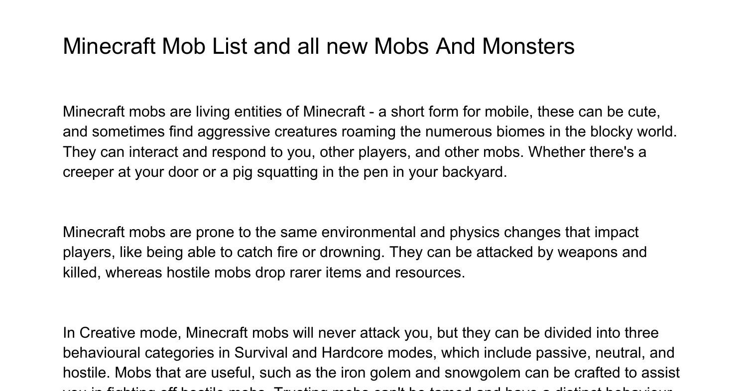 Minecraft Mob List and all new Mobs And Monstersunflq.pdf.pdf | DocDroid