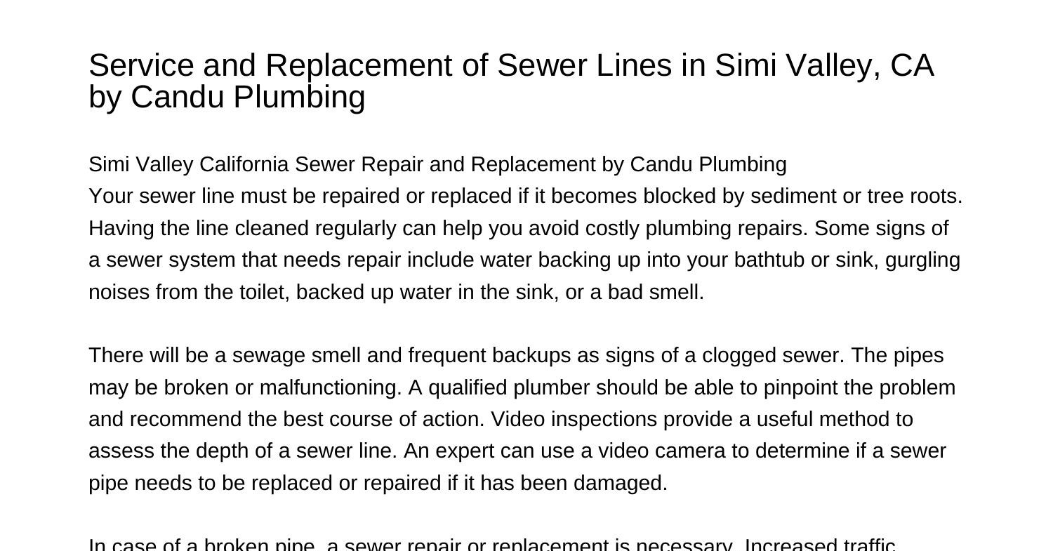 A Simi Valley plumber repairs and replaces sewers by Candu ...