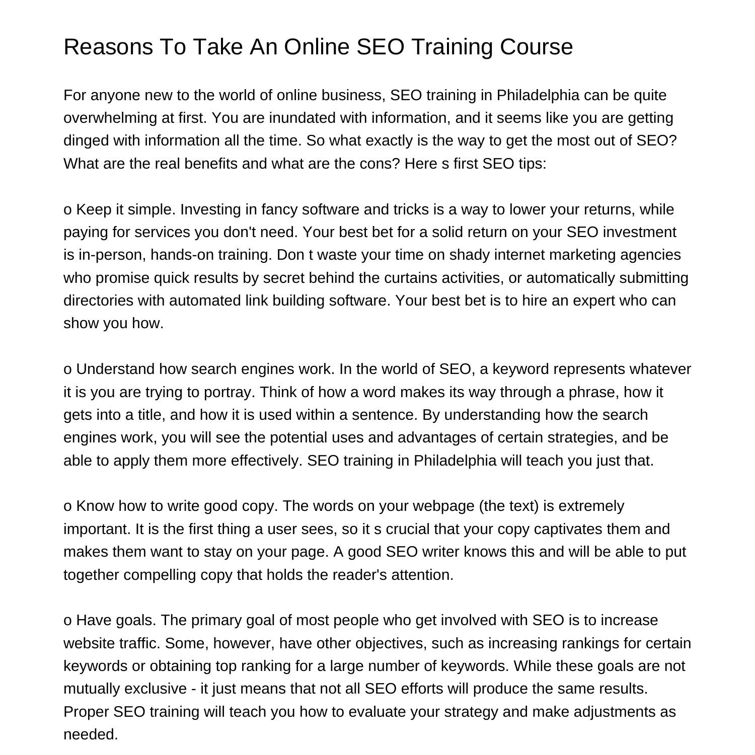 Reasons To Take An Online SEO Training Coursezuvcn.pdf.pdf | DocDroid