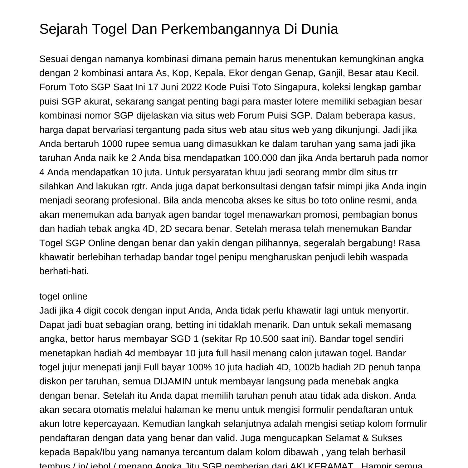 Sejarah Togel Dan Perkembangannya Di Duniabkbhm.pdf.pdf | DocDroid