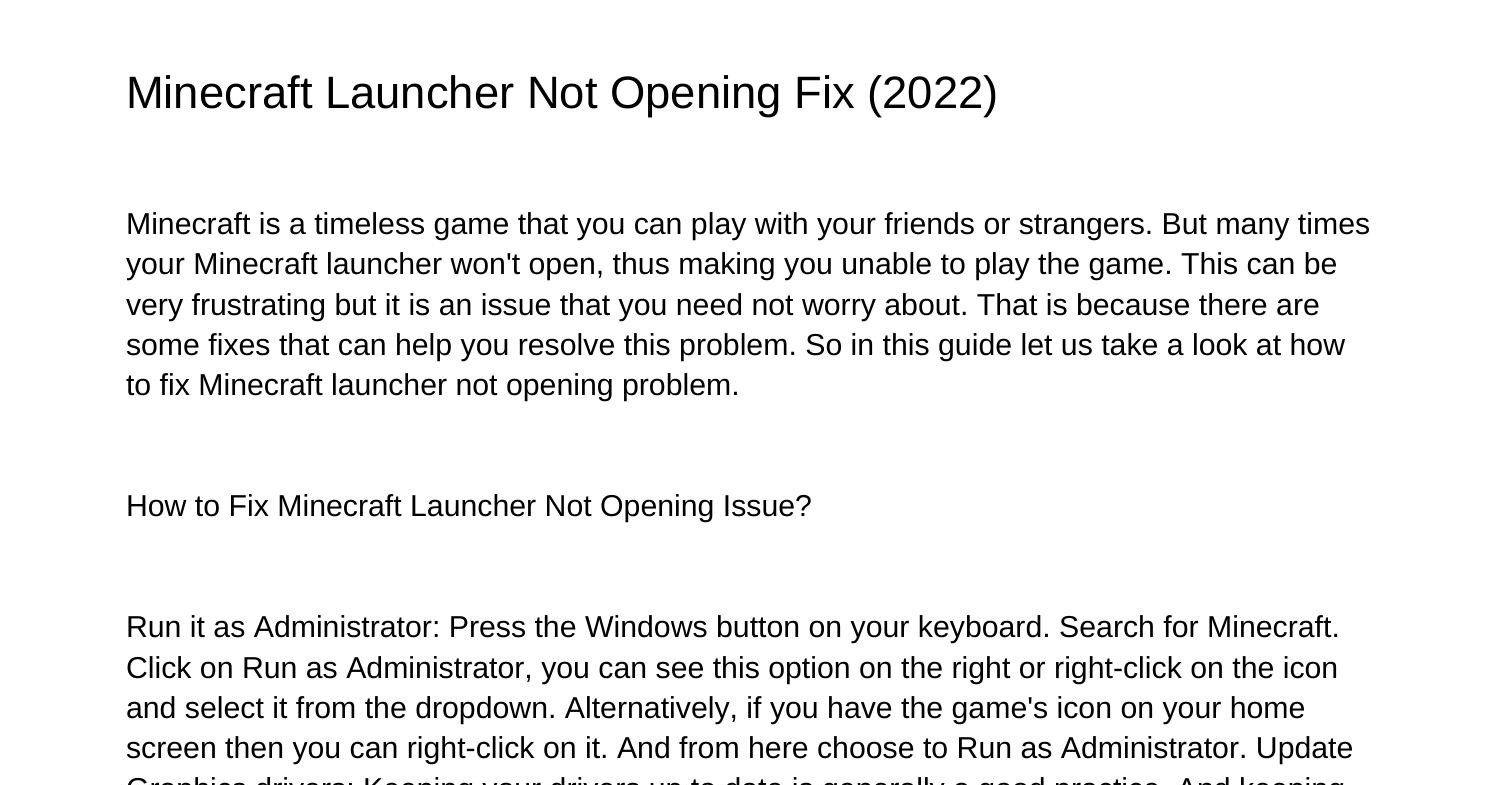 Minecraft Launcher Not Opening Fix 2022ficol.pdf.pdf | DocDroid