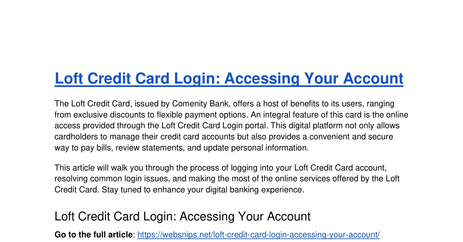 Loft Credit Card Login_ Accessing Your Account.docx | DocDroid