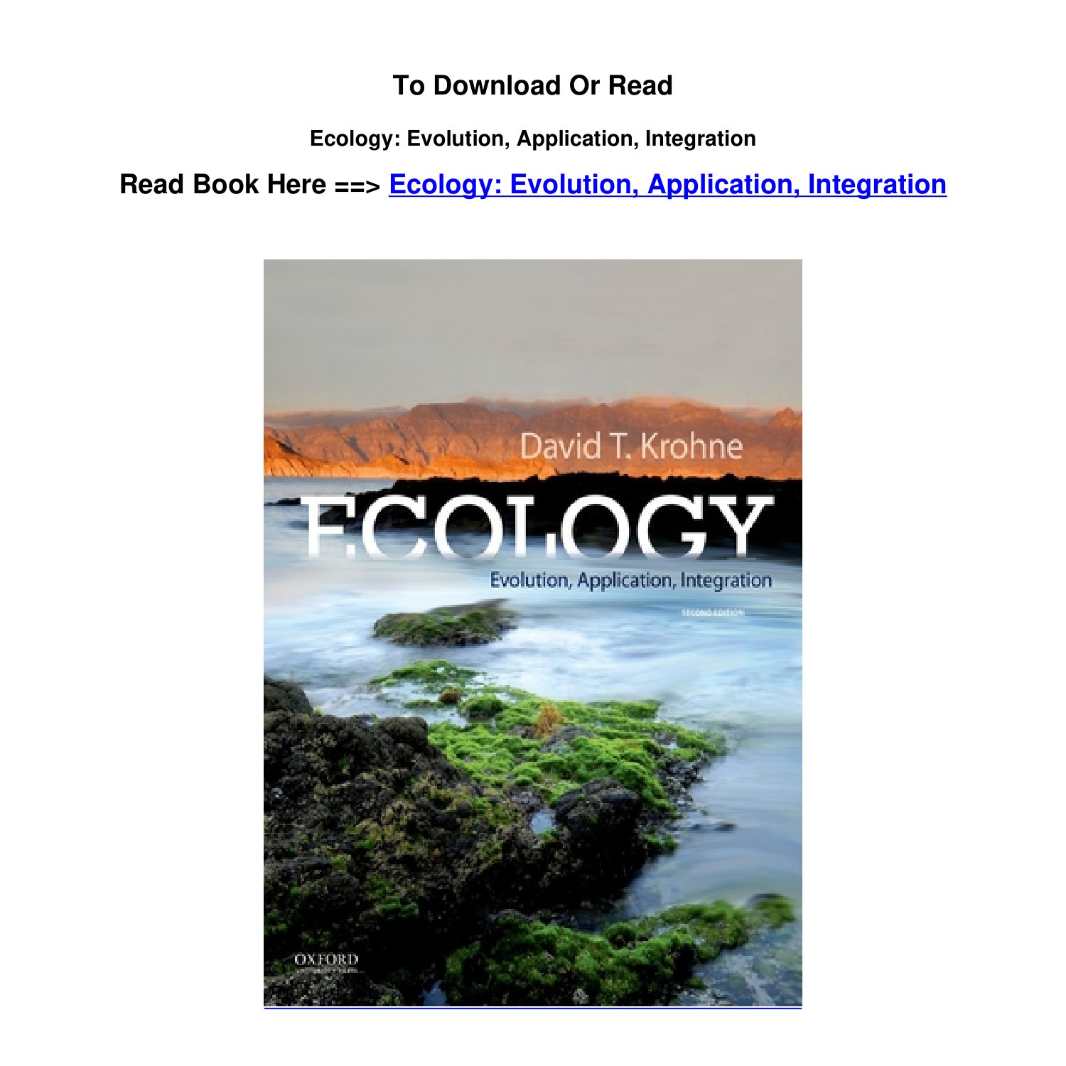 EPub DOWNLOAD Ecology Evolution Application Integration by David T Krohne.pdf | DocDroid