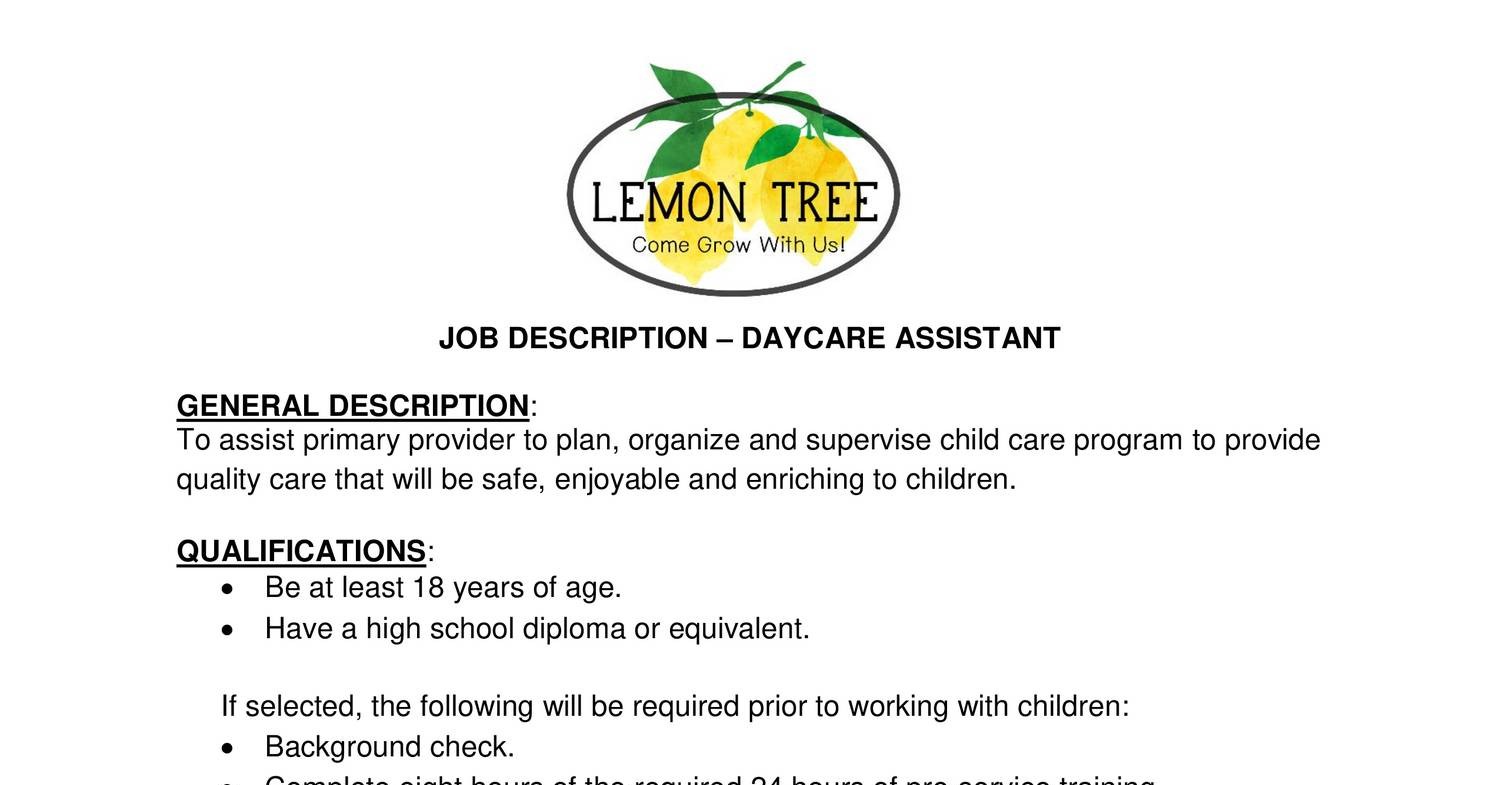 Lemon Tree Daycare AssistantJob Description.pdf | DocDroid