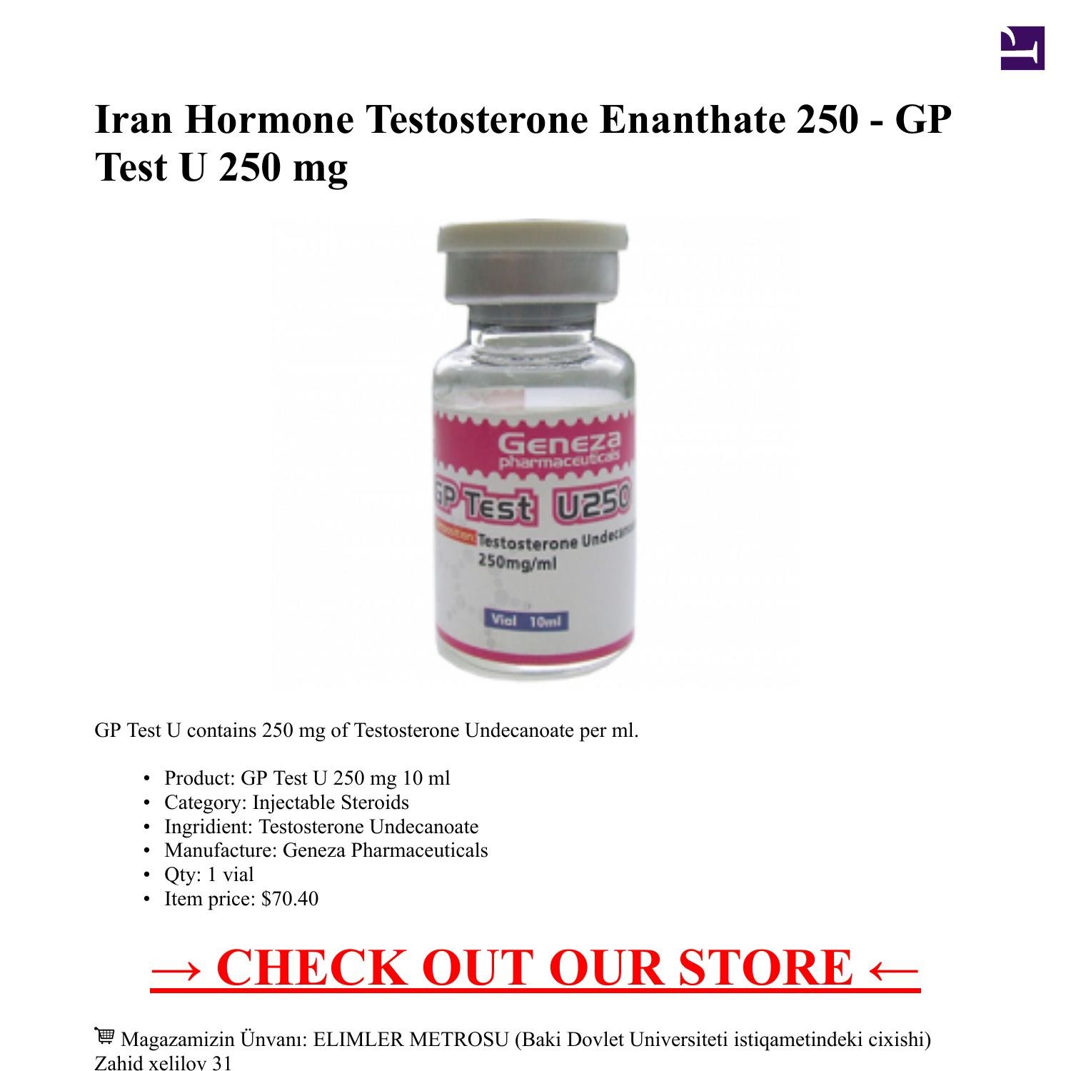 Iran Hormone Testosterone Enanthate 250 - GP Test U 250 mg 1 vial 10 ml ...