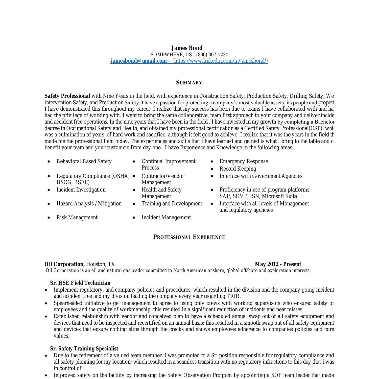 HSE RESUME .docx | DocDroid