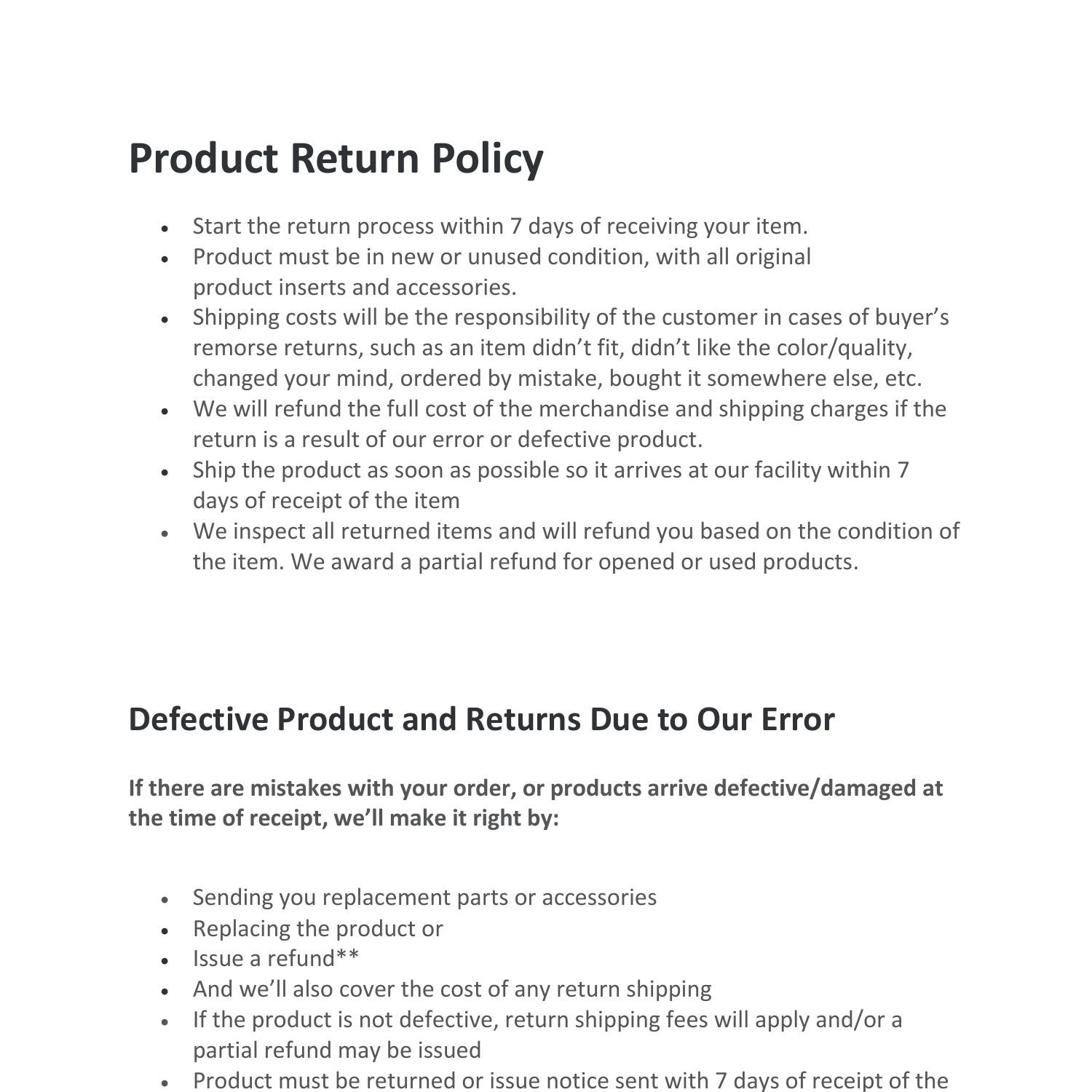 Product Return Policy.pdf | DocDroid