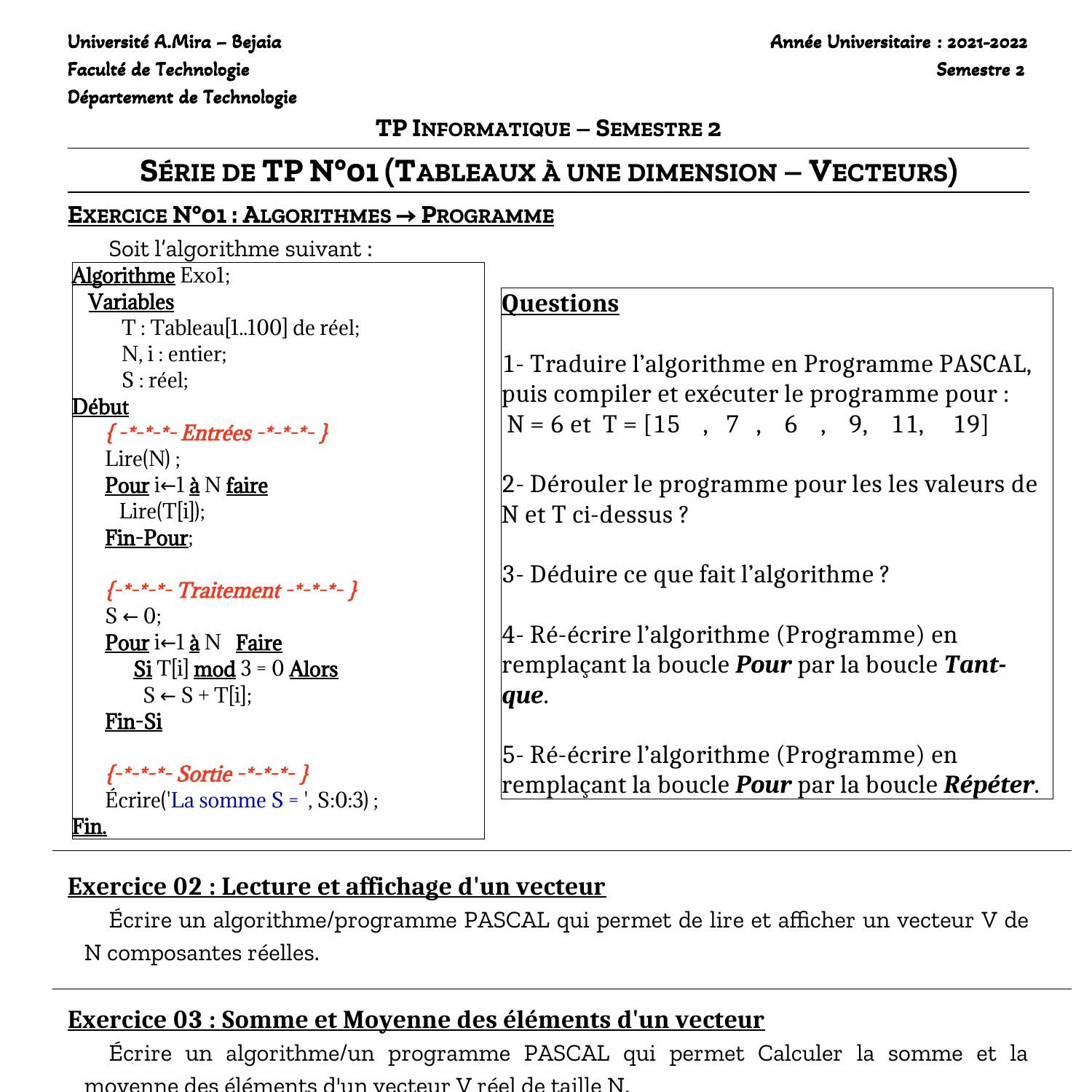 001 - Série_TP_N_01 - Tableaux à Une dimension (vecteurs).pdf | DocDroid
