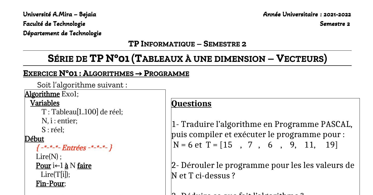 001 - Série_TP_N_01 - Tableaux à Une dimension (vecteurs).pdf | DocDroid