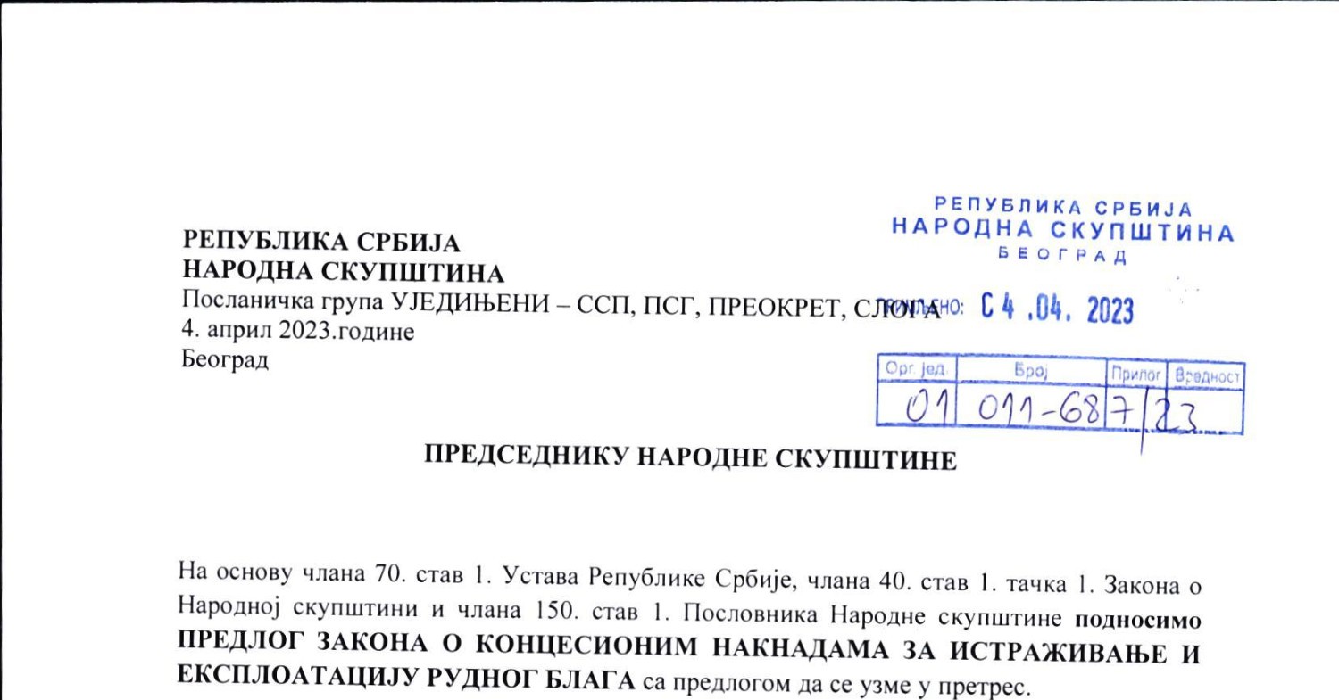 Predlozi zakona Poslaničke grupe Ujedinjeni - SSP, PSG, Prokret, Sloga ...