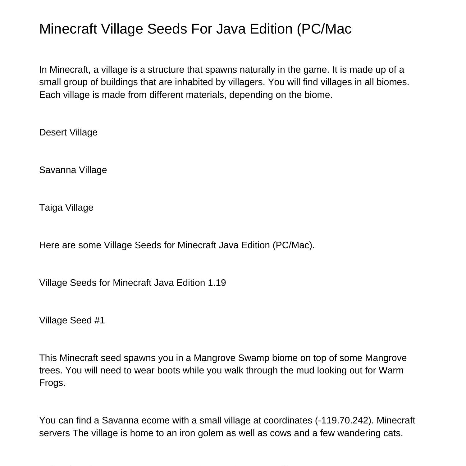 Minecraft Village Seeds For Java Edition PCMacdbgxi.pdf.pdf | DocDroid