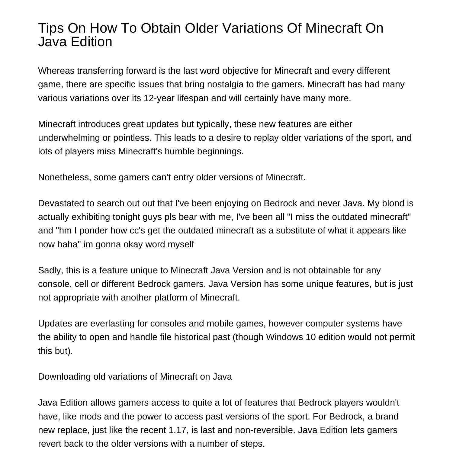 Learn How To Obtain Older Versions Of Minecraft On Java Versiontwlgk ...
