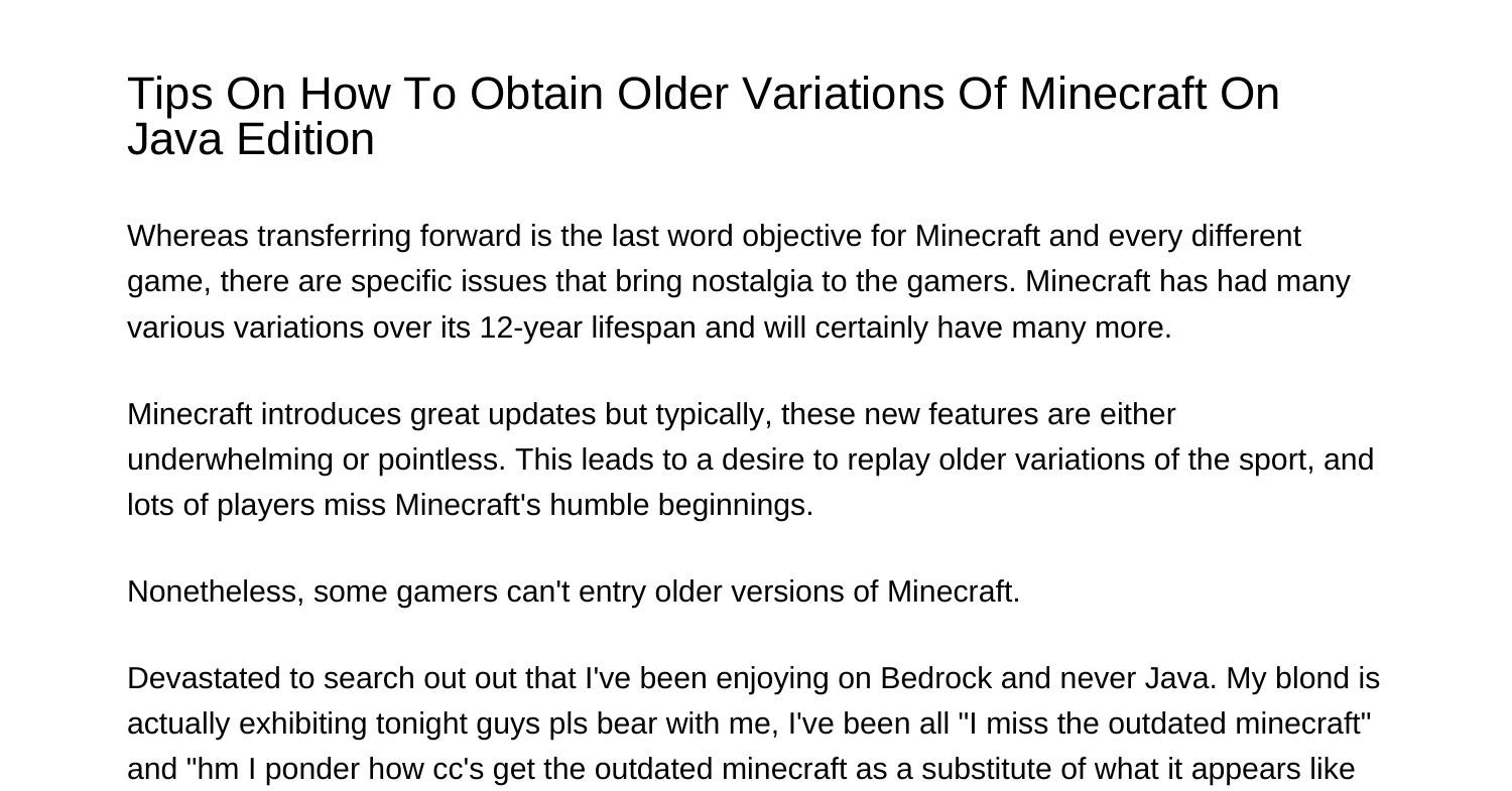 Learn How To Obtain Older Versions Of Minecraft On Java Versiontwlgk.pdf.pdf | DocDroid