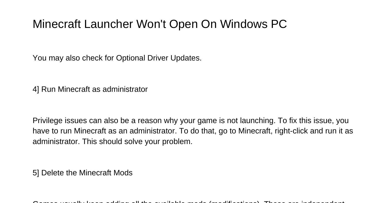 Minecraft Launcher Wont Open On Windows PCwmcwf.pdf.pdf | DocDroid