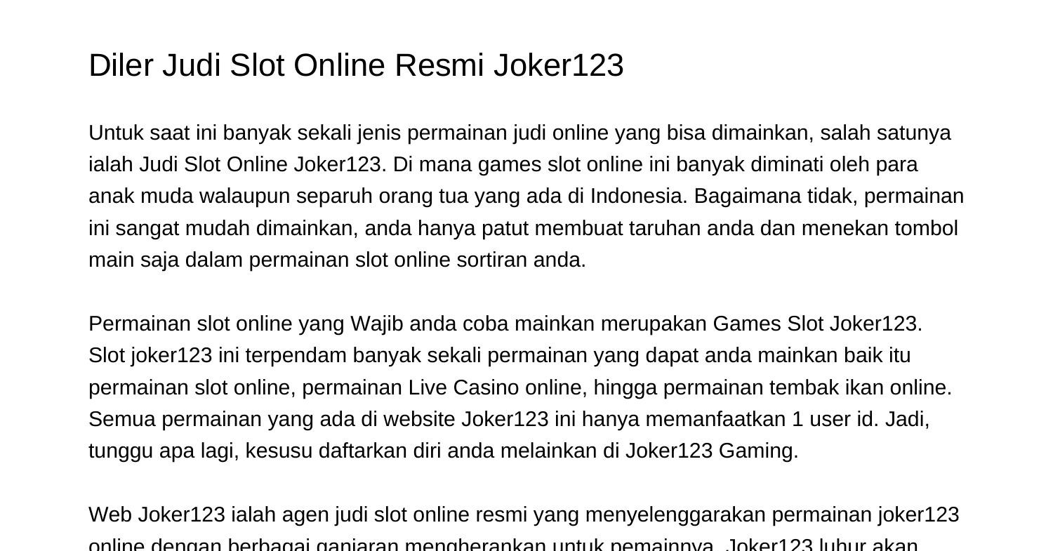 Penyalur Judi Slot Online Resmi Joker123zlpzc.pdf.pdf | DocDroid