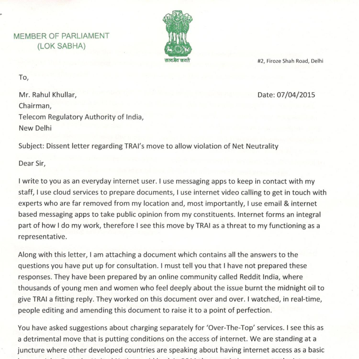 Dissent Letter to TRAI.pdf | DocDroid