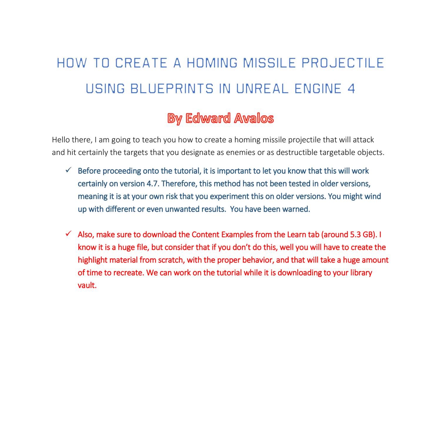 How To Create A Homing Missile Using Blueprints In Unreal Engine 4pdf