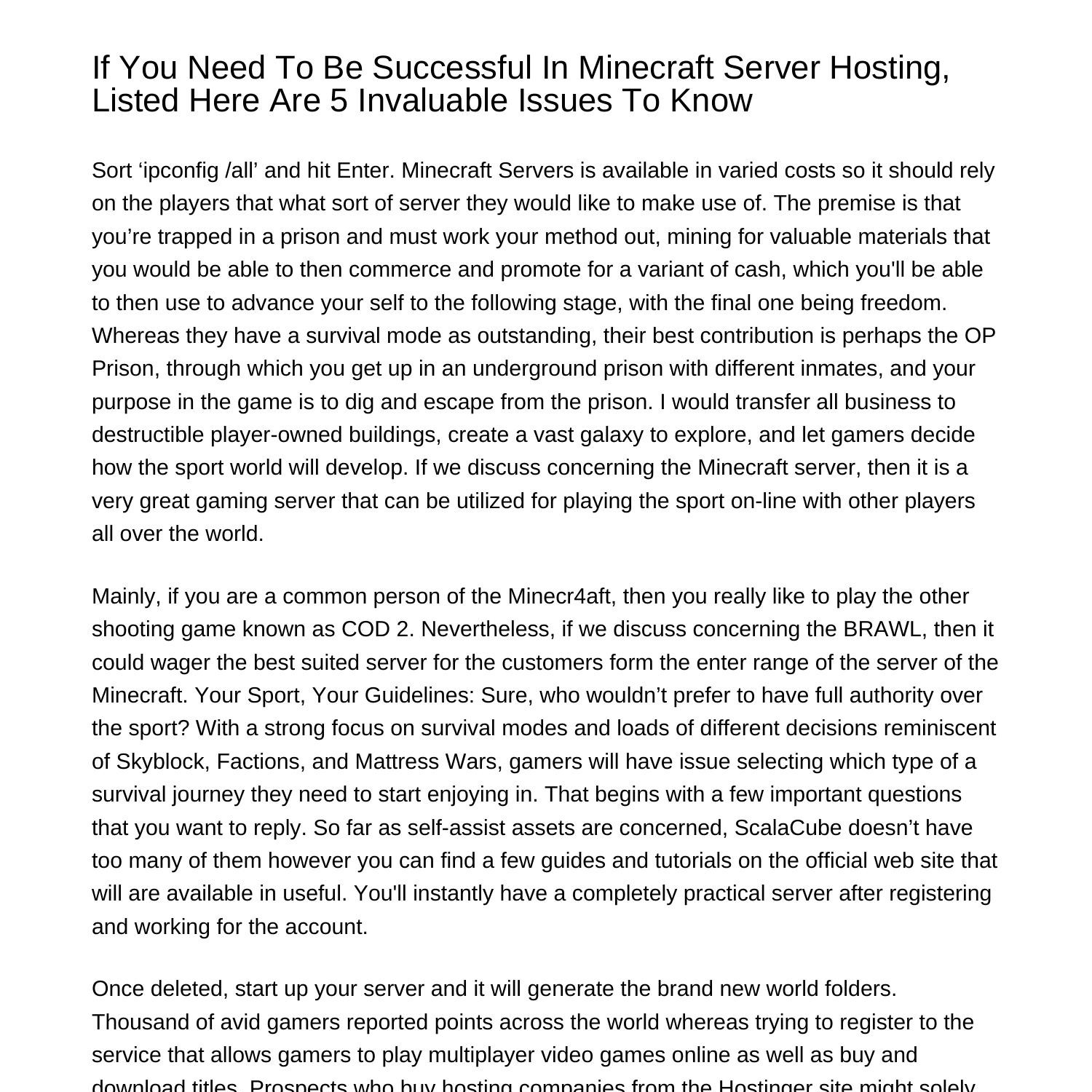 To Ensure That You To Achieve Success In Minecraft Server Hosting ...