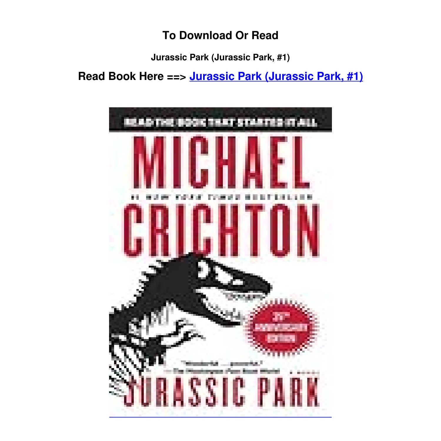 EPUB DOWNLOAD Jurassic Park Jurassic Park 1 By Michael Crichton.pdf ...