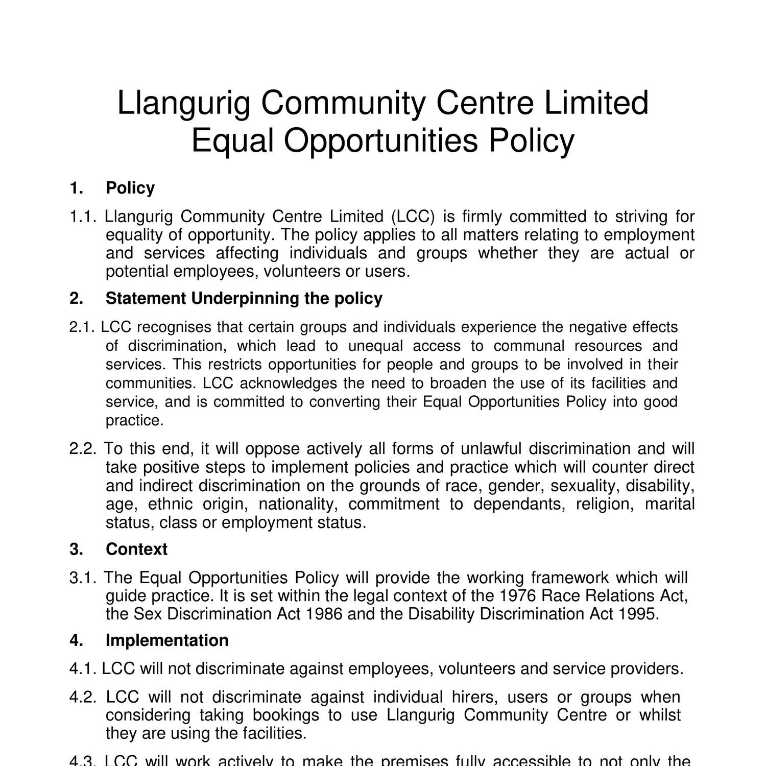 Equal Opportunities Policy Specimen.docx | DocDroid