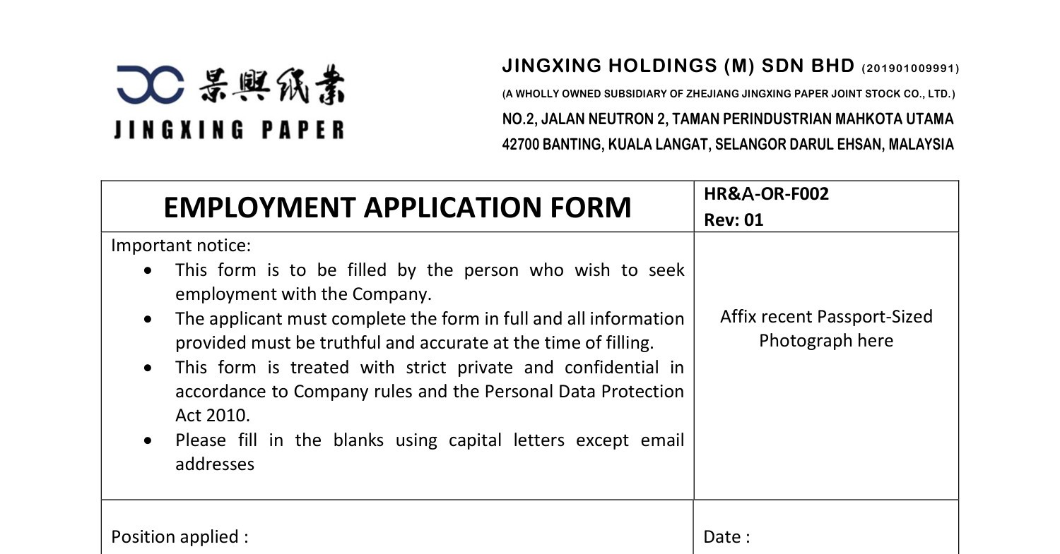 JXM - Employment Application Form.pdf | DocDroid