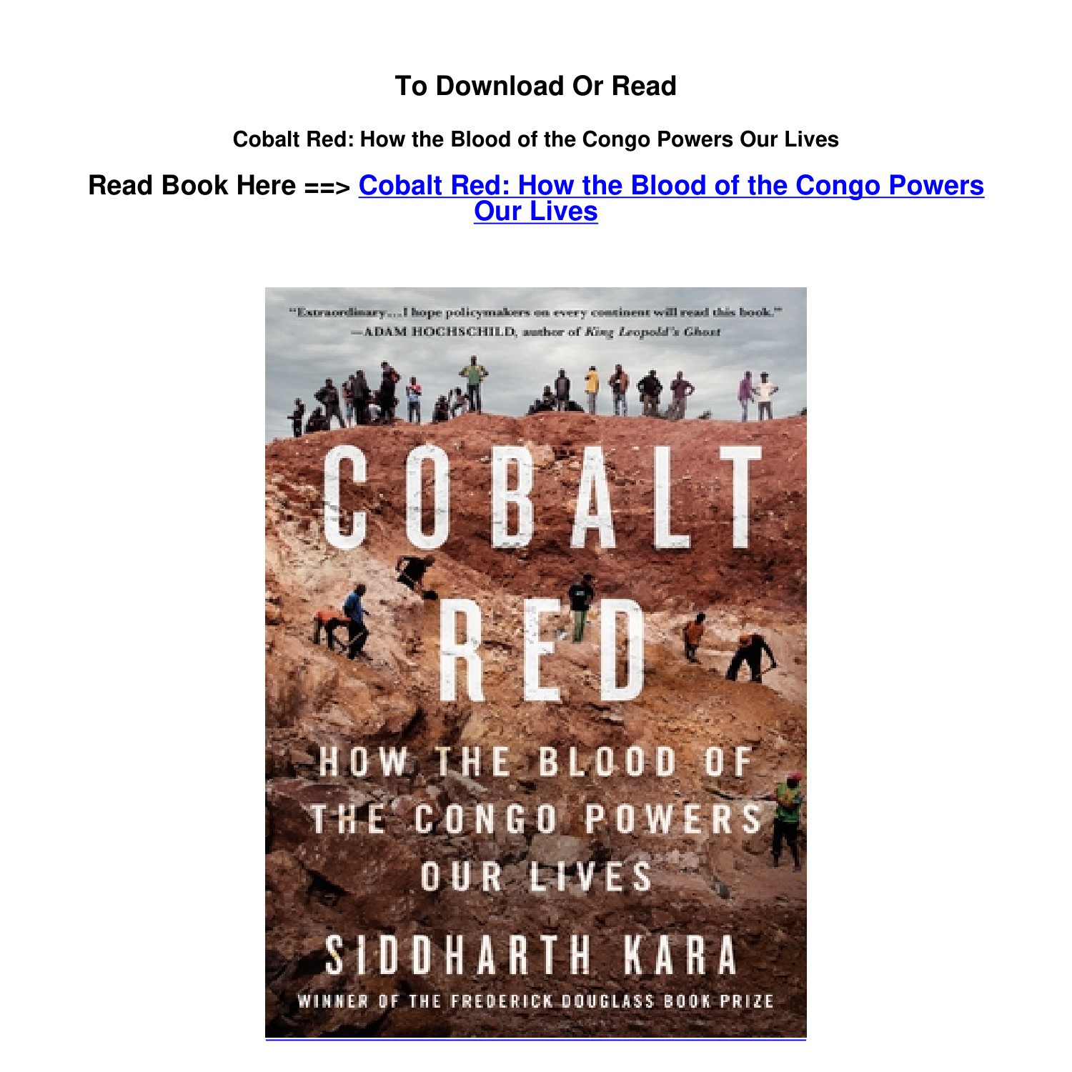 EPub DOWNLOAD Cobalt Red How the Blood of the Congo Powers Our Lives BY ...