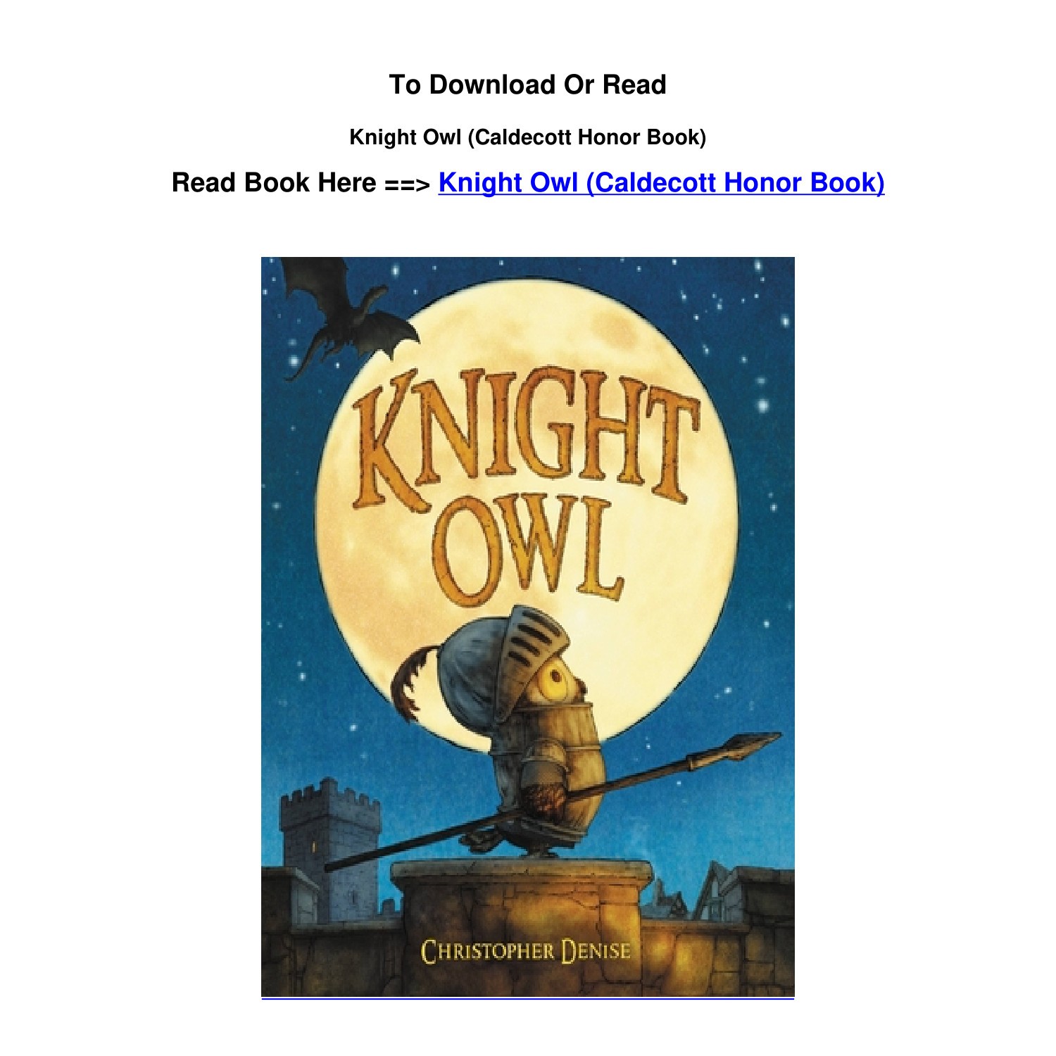 pdf download Knight Owl Caldecott Honor Book BY Christopher Denise.pdf | DocDroid