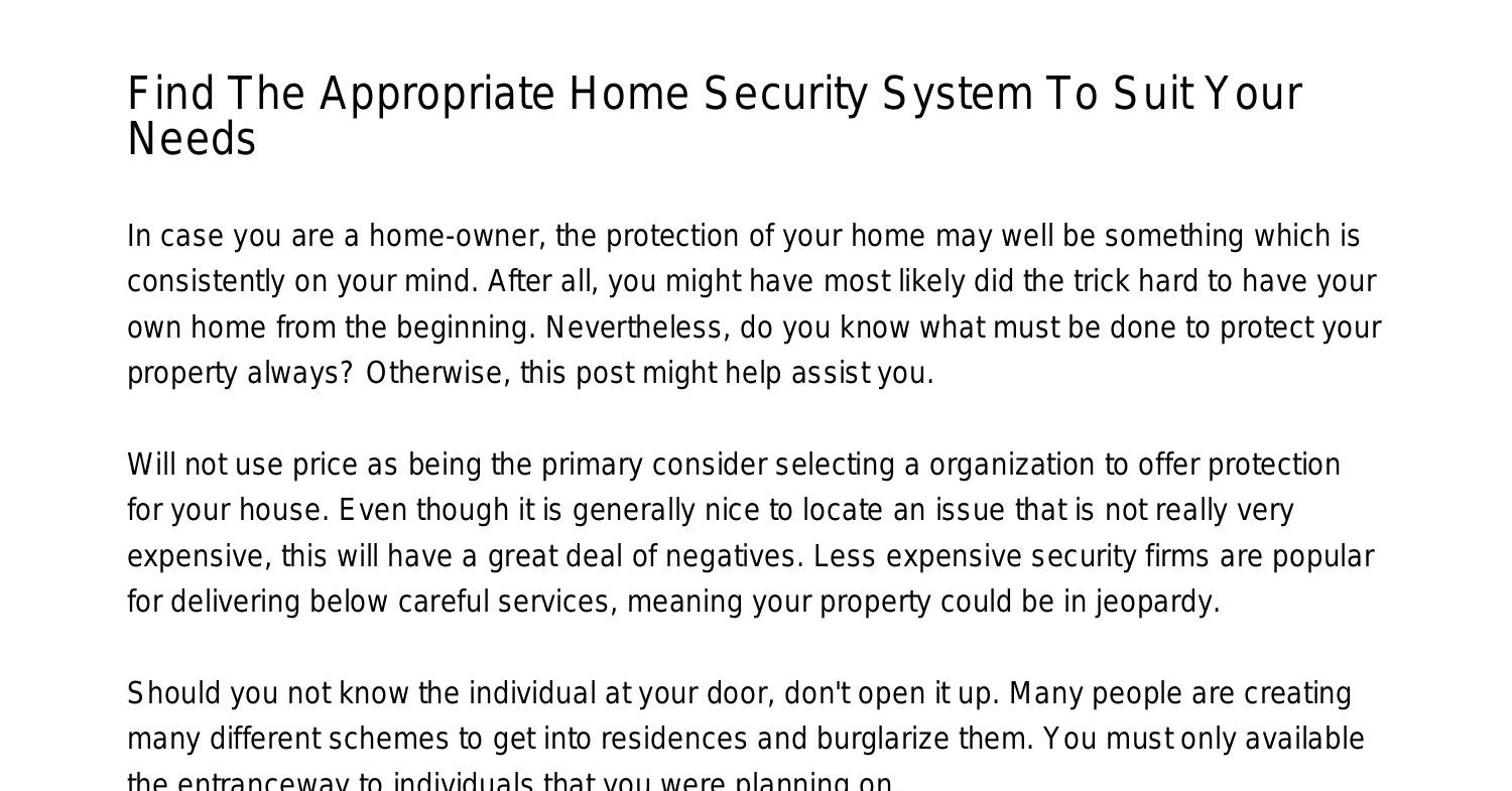 Find The Right Home Security Systems Method To Suit Your Needseyvoy.pdf.pdf | DocDroid