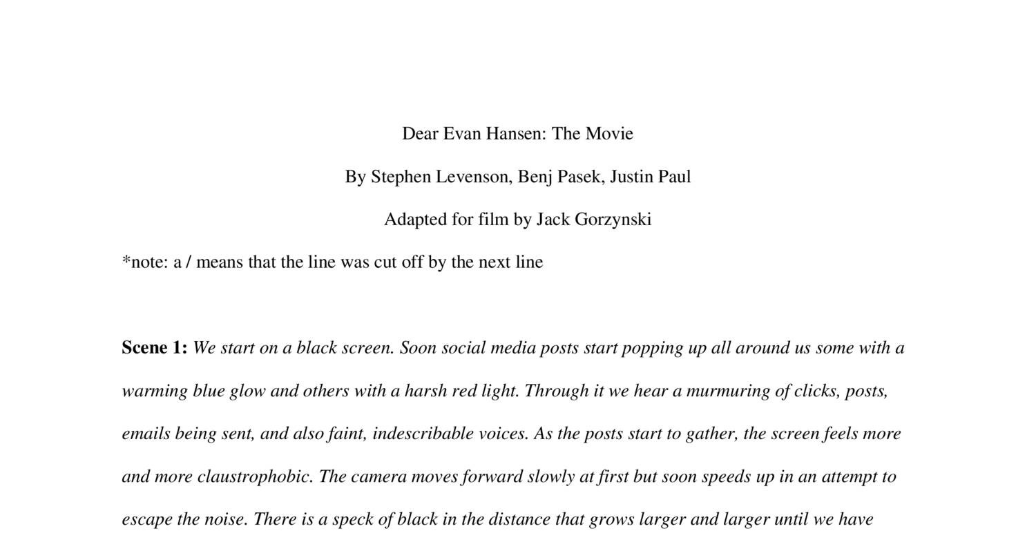 Dear Evan Hansen Movie Script.docx | DocDroid