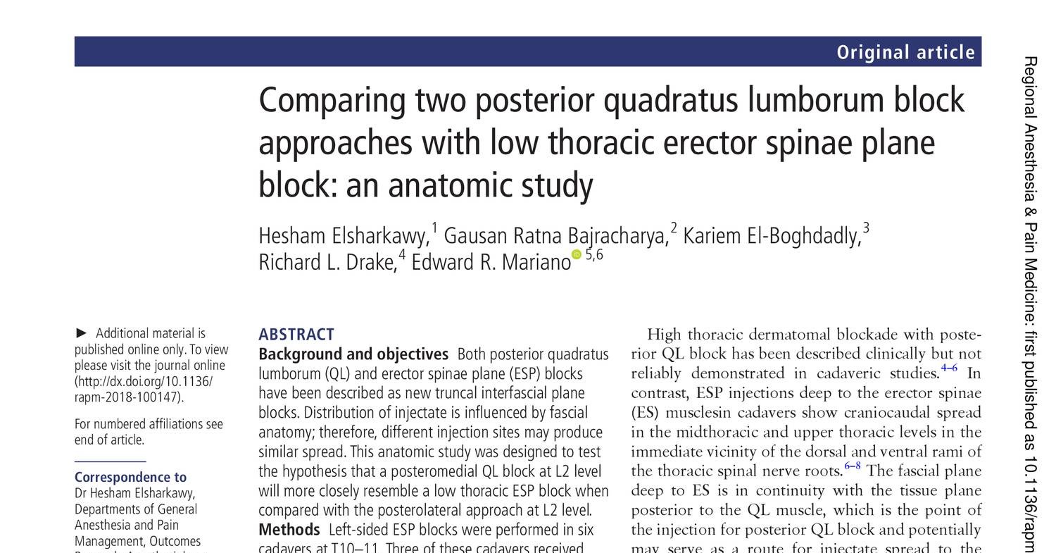 Comparing two posterior quadratus lumborum block approaches with low ...