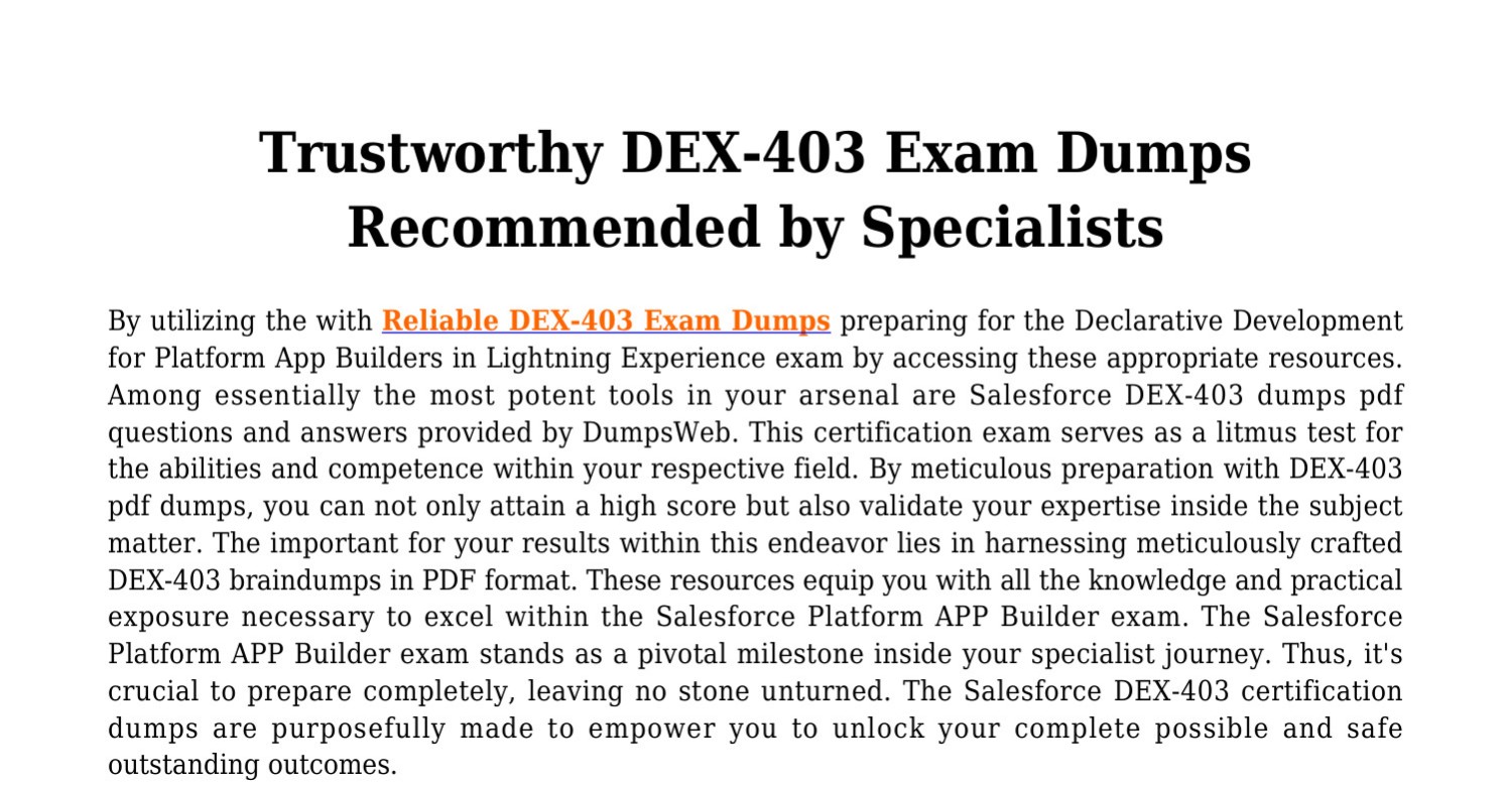 Dependable DEX-403 Exam Dumps for Best Exam Marks.pdf | DocDroid