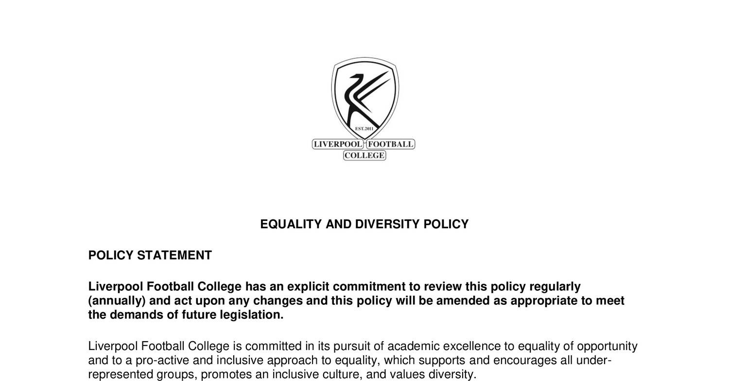 Liverpool Football College Equality & Diversity Policy 2018-19.pdf ...