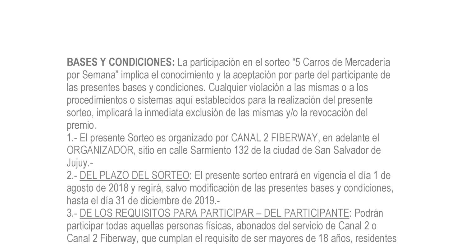 Bases y Condiciones - Sorteo 5 carros de mercadería por semana 2019.docx | DocDroid