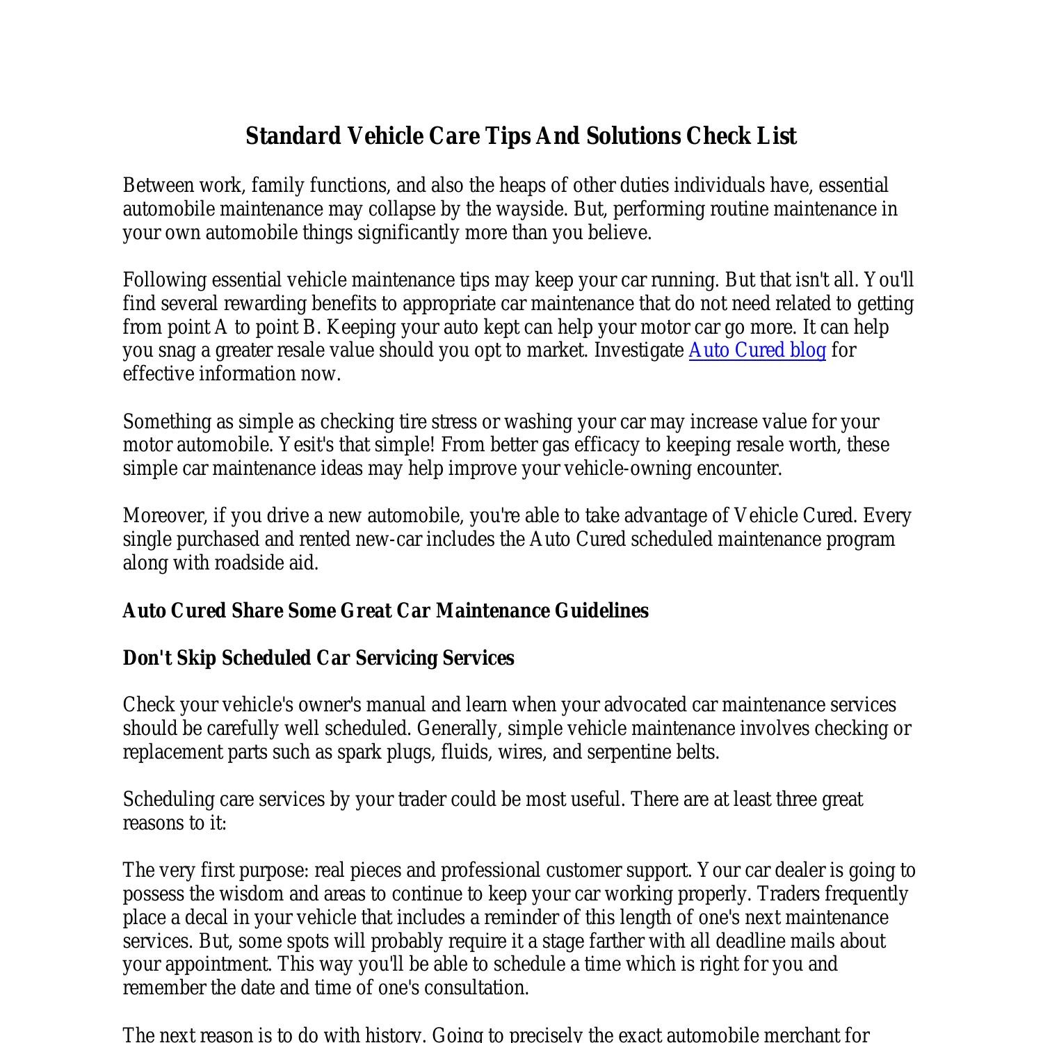 Standard Vehicle Care Tips And Solutions Check List.pdf | DocDroid