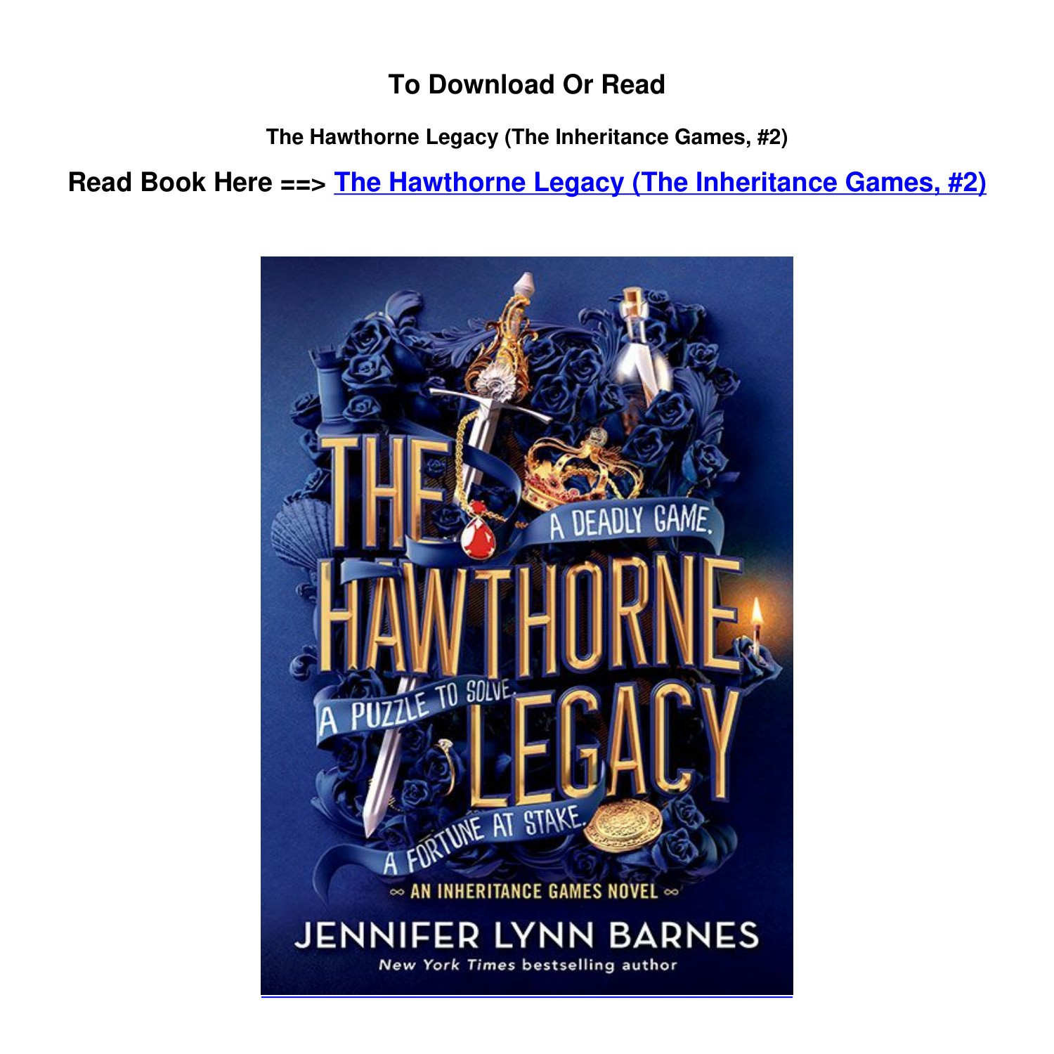 DOWNLOAD PDF The Hawthorne Legacy The Inheritance Games 2 BY Jennifer Lynn .pdf | DocDroid