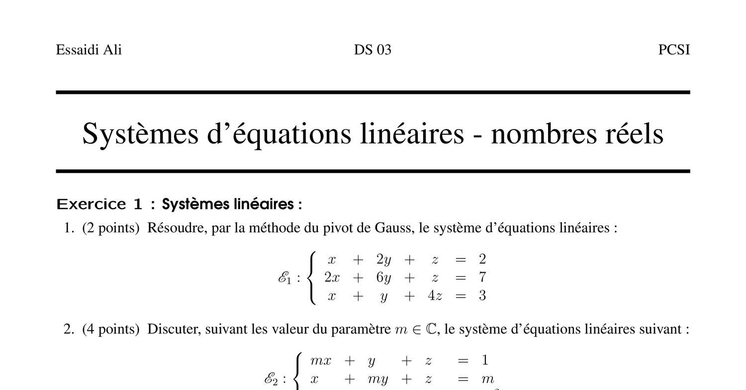 Systèmes d'équations linéaires, nombres réels - Solutions.pdf | DocDroid
