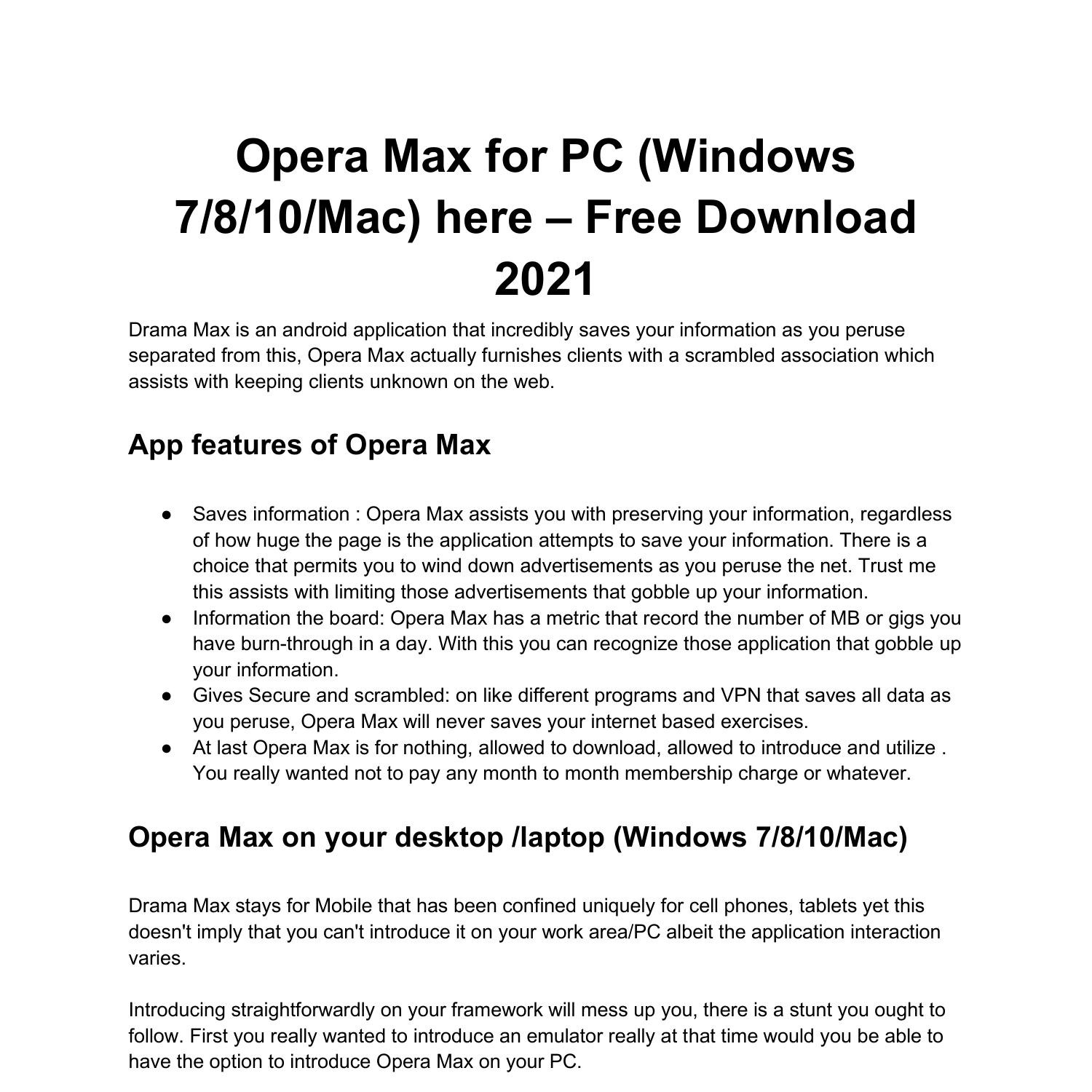 Opera Max for PC (Windows 7,8,10 Mac) here Free Download 2021.docx ...