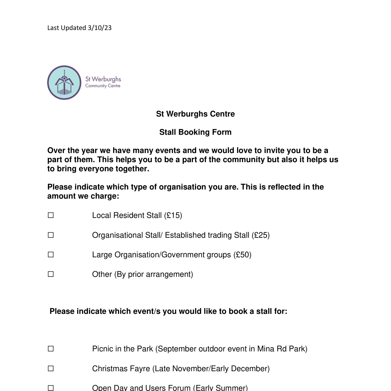 St Werburghs Centre Stall Booking form .docx | DocDroid