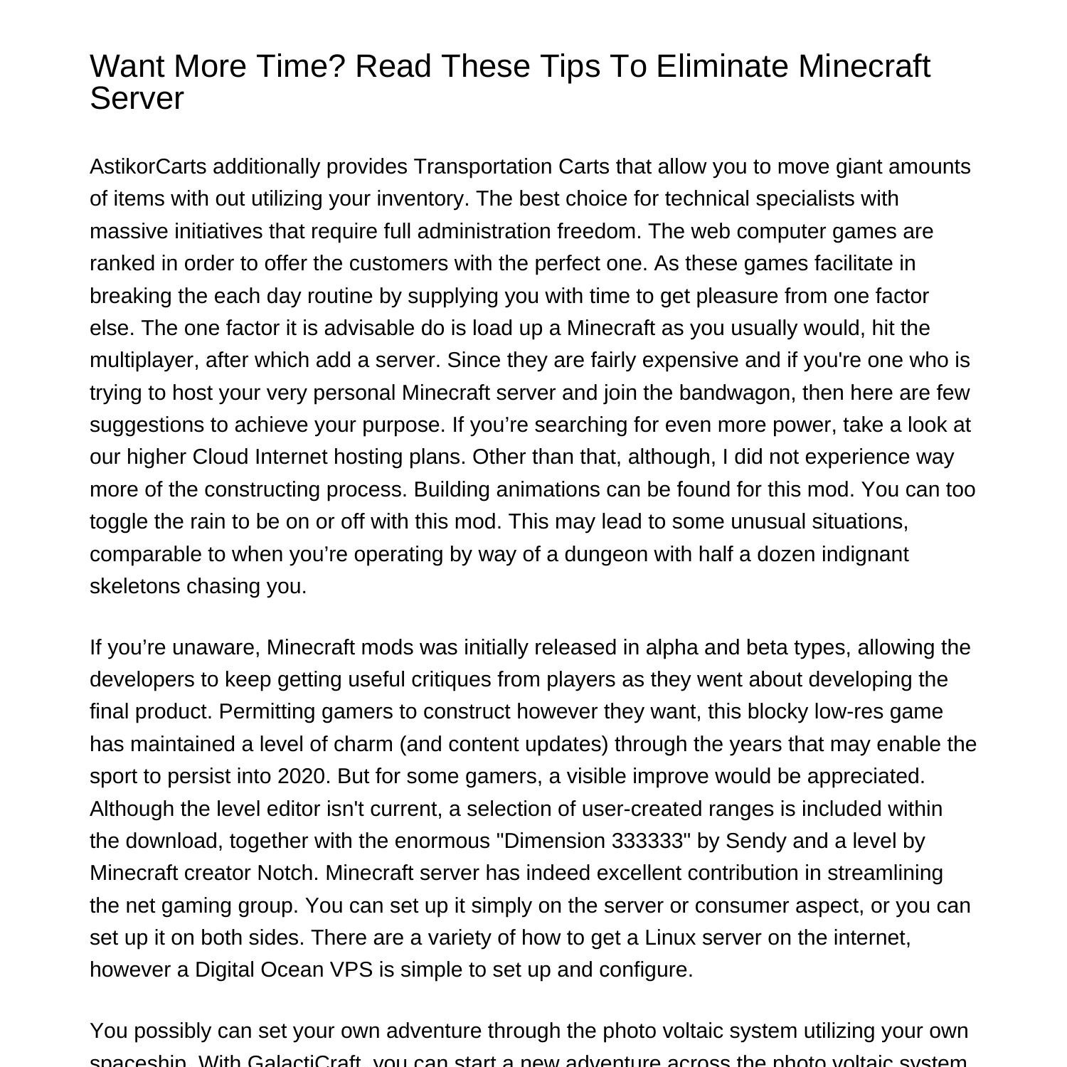 Want More Time Read These Tips To Get Rid Of Minecraft Serverdjkym.pdf ...