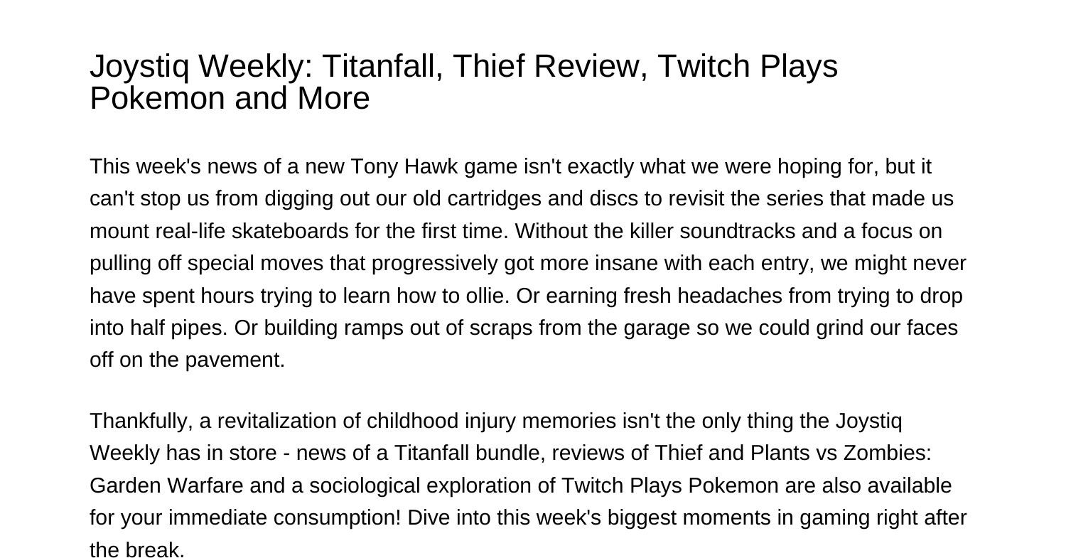 Joystiq Weekly Titanfall Review Thief Review And Twitch Plays ...