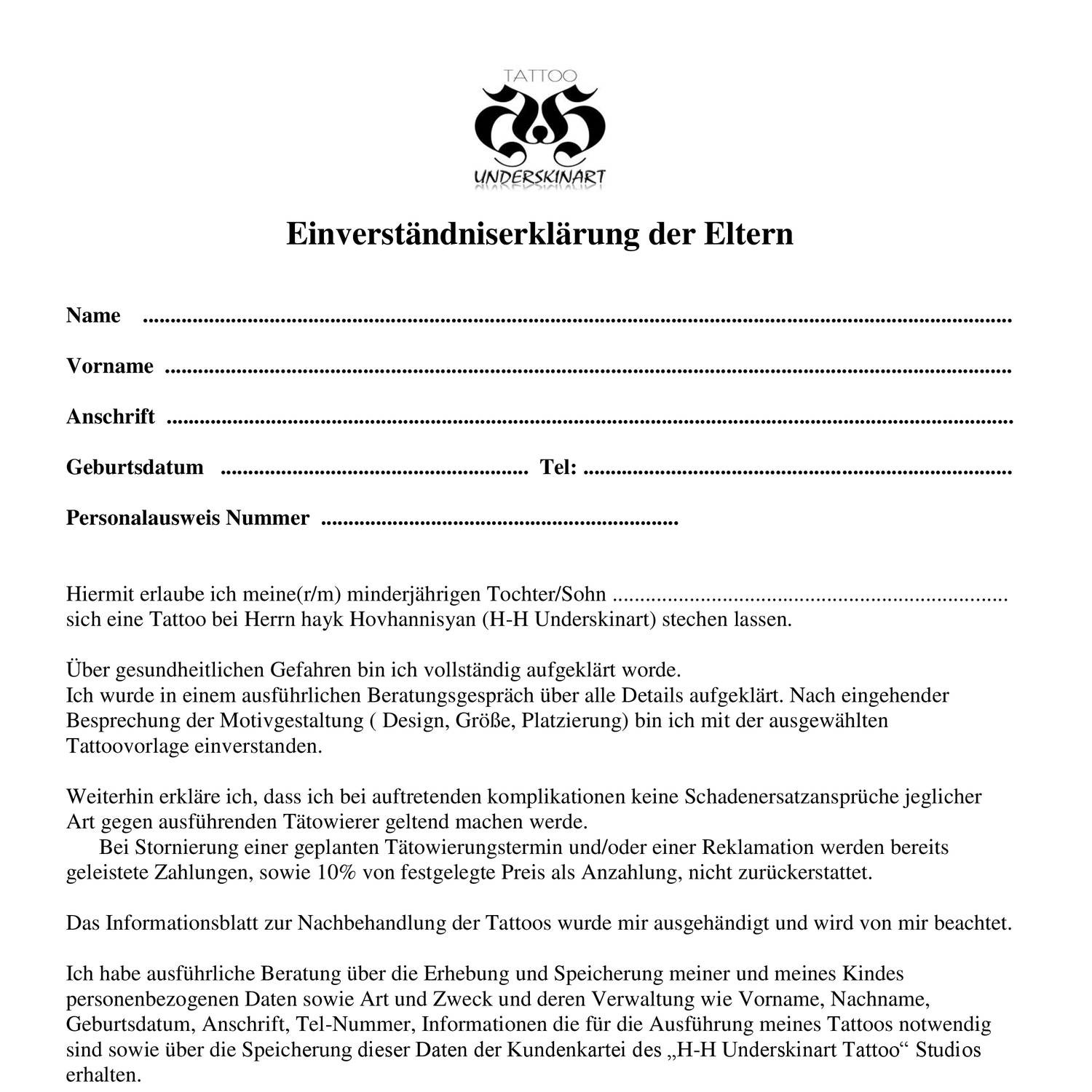 Vorlage Einverstandniserklarung Der Eltern