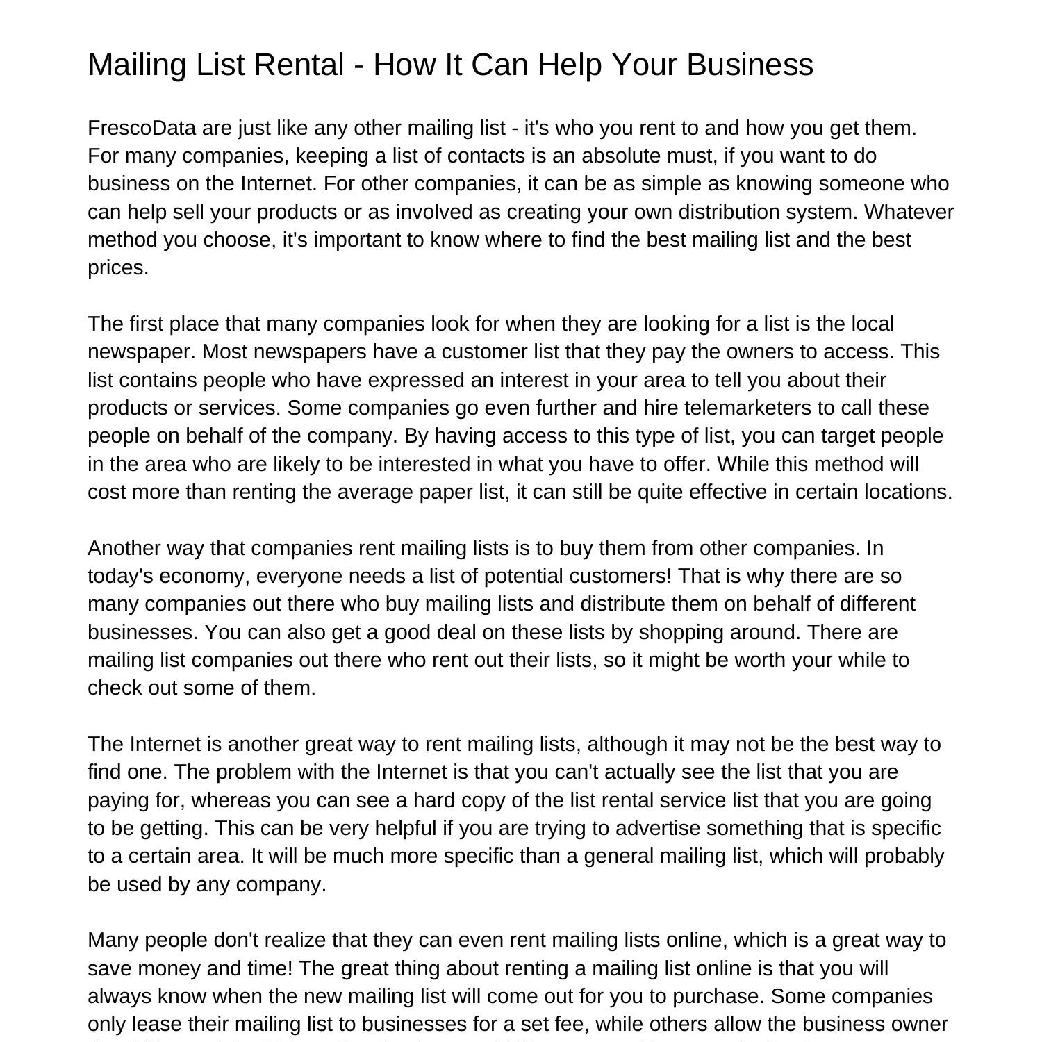 Mailing List Rental How It Can Help Your Businesszmhkb pdf pdf DocDroid