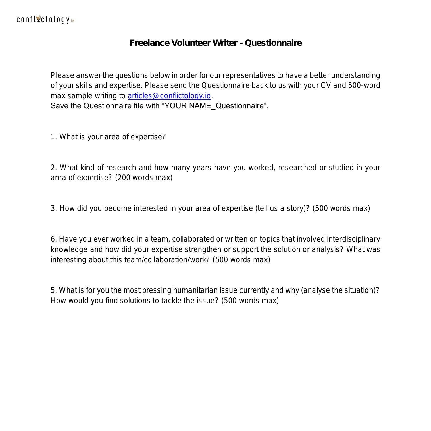 Freelance Volunteer Writer - Questionnaire.docx | DocDroid