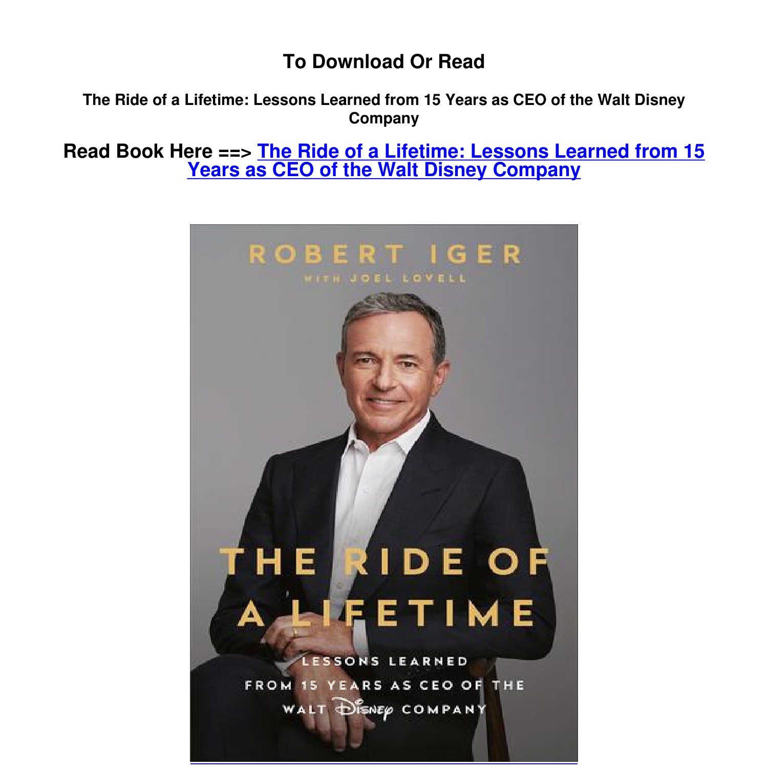 DOWNLOAD PDF The Ride of a Lifetime Lessons Learned from 15 Years as ...