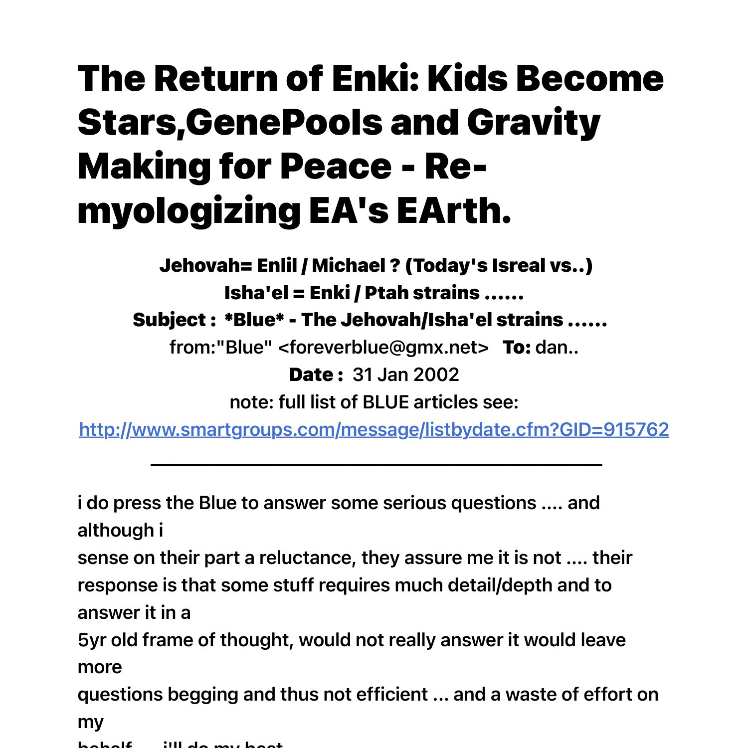 The Return of Enki- Kids Become Stars,GenePools and Gravity Making for Peace - Re-myologizing EA ...